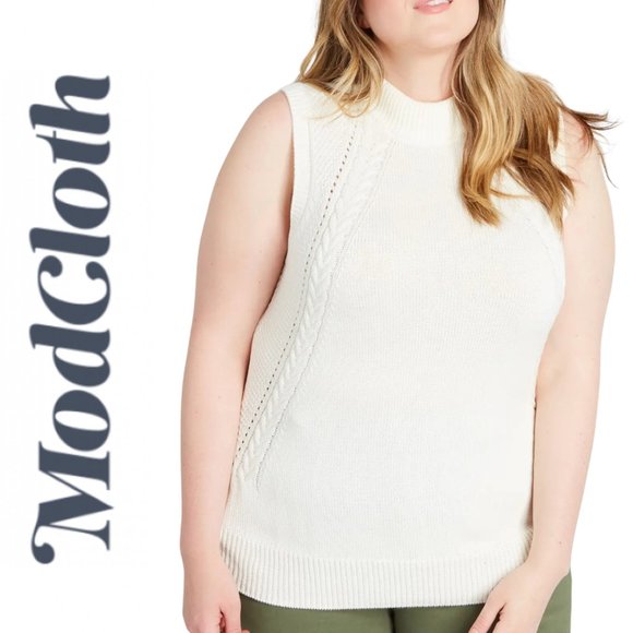 Modcloth | Sweaters | New Modcloth Mock Neck Knit Ivory Sleeveless ...